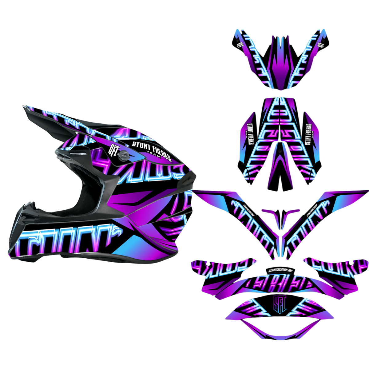 SFT Neo Purple Helmet Graphics – STUNT FREAKS TEAM